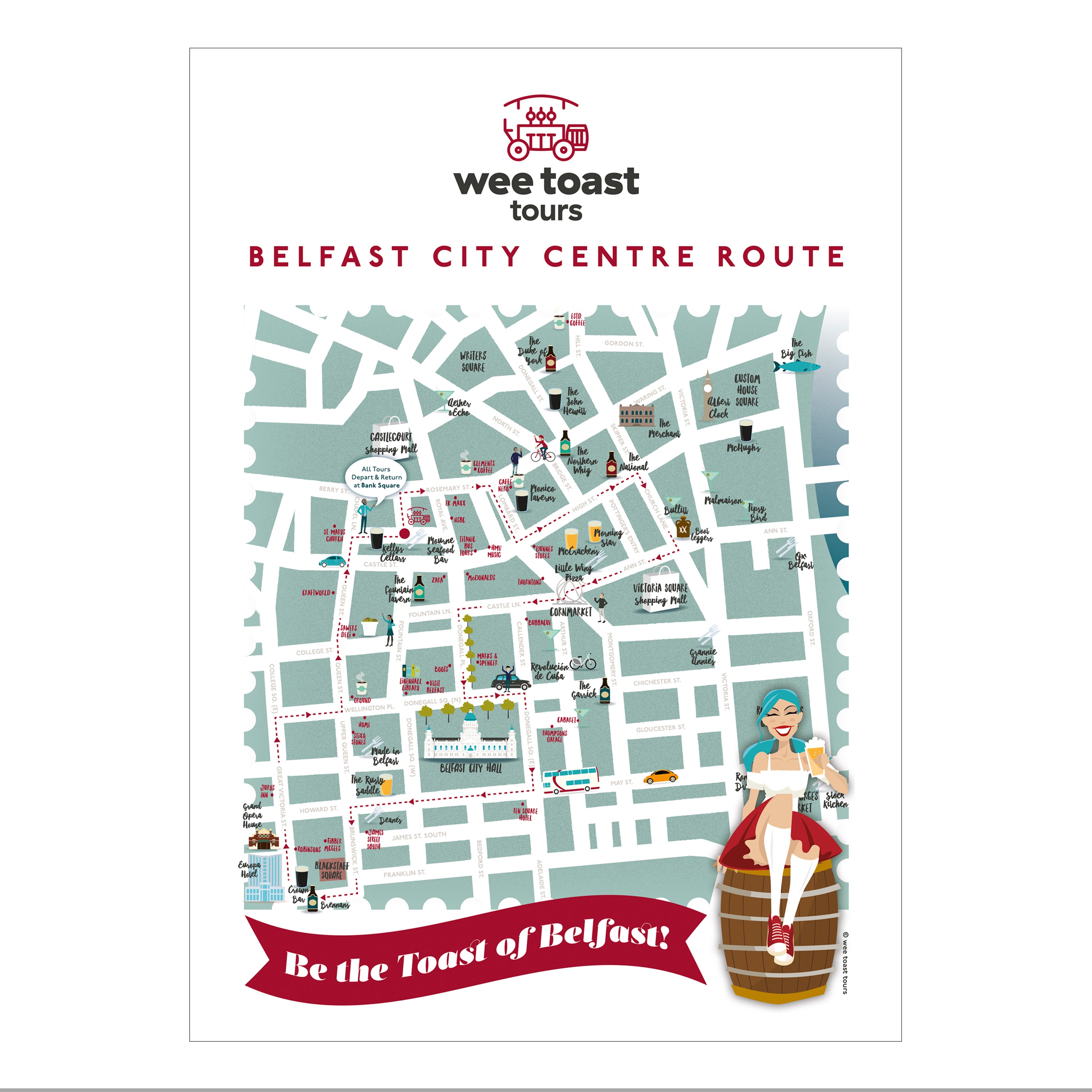Belfast City Centre Map Art Print by Wee Toast Tours